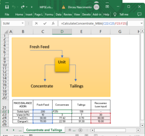 MASS BALANCE ADD-IN – Custom Excel Functions for Mineral Processing – DPSIM
